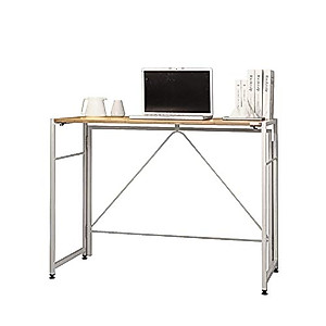 SOFSYS Modern Folding Computer Writing Desk for Small Space, Gaming, and Home Office Organization, Foldable Industrial Metal Frame with Sturdy Desktop for Students or Small Business, Oak/White