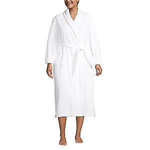 Lands' End Women's Long Sleeve Cotton Spa Bath Robe White Plus 3x