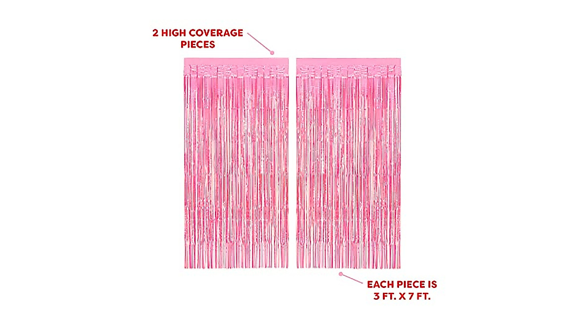 Hot Pink Iridescent Fringe Foil Curtains for Bridal & Party Backdrops