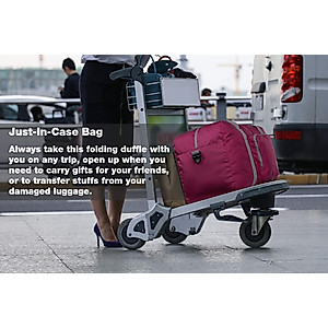 WANDF 24" Foldable Duffle Bag 60L for Travel Gym Sports Lightweight Luggage Duffel 24 inches (60 Liter), Fuchsia 24"