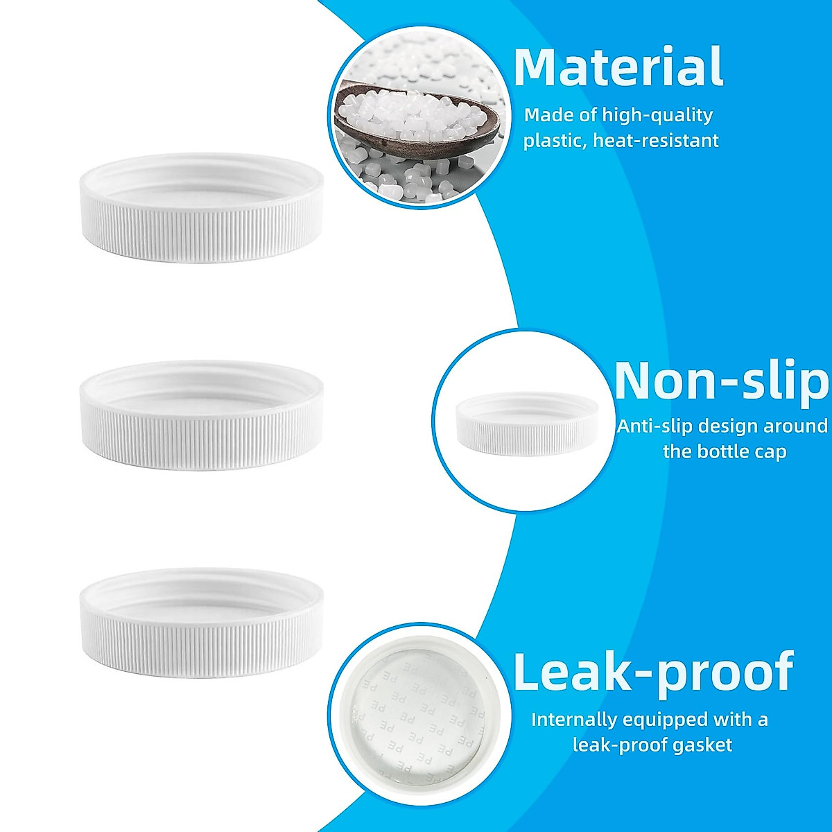 Hufopik Threaded/Screw-On Caps for 3 and 5 Gallon Water Bottle Jugs (6 pk) (53mm, White)