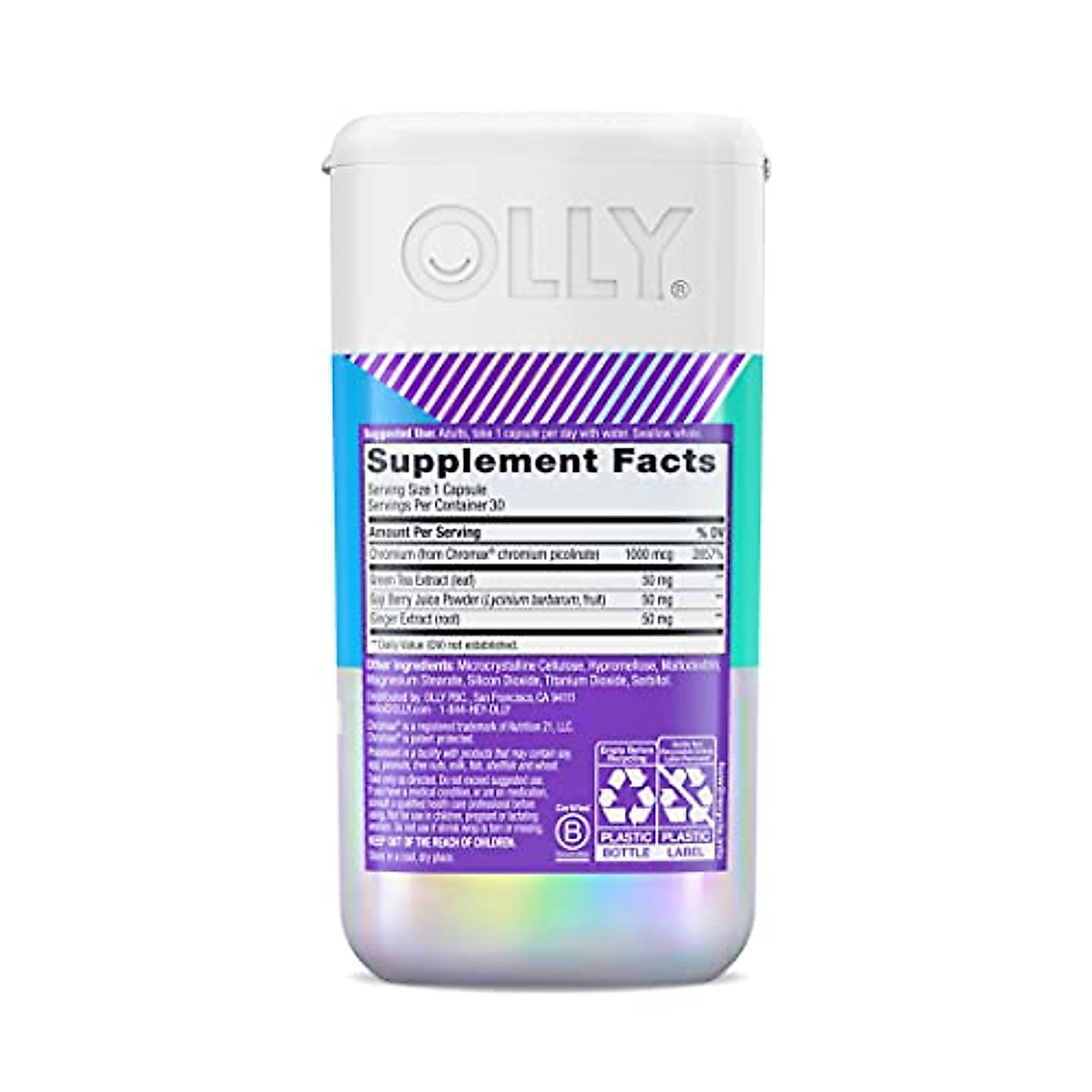 OLLY Combat Cravings, Metabolism & Energy Support Supplement, Chromium, Green Tea, Goji Berry, Ginger - 30 Count