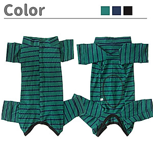 Dog’s Recovery Suit Post Surgery Shirt for Puppy, Full Coverage Dog's Bodysuit Wound Protective Surgical Clothes for Small and Medium Pets (Green Black Stripe-m)