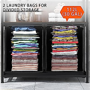 EnHomee laundry Basket 112 L Large Double Laundry Hamper with Shelf Laundry Sorter 2 Section with Removable Bags Organizer Clothes Hamper for Laundry