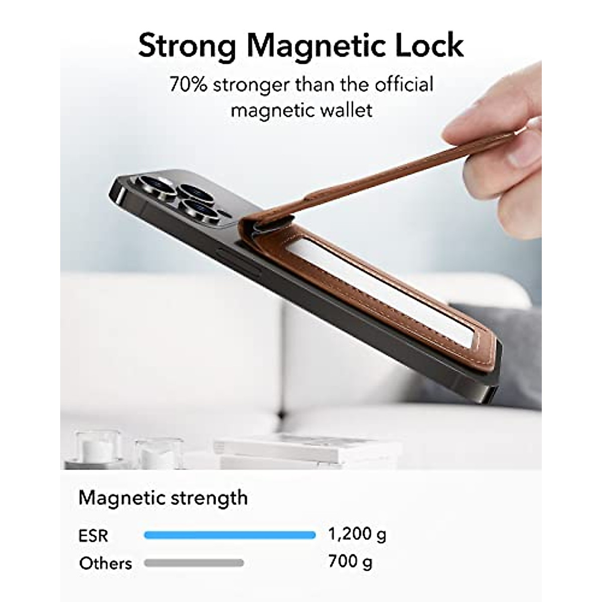 ESR Magnetic Wallet (HaloLock), Compatible with MagSafe Wallet, iPhone Wallet with Adjustable Stand, for iPhone 15/14/13/12 Series, Not for iPhone 13/12 mini, 3 Card Holder, Vegan Leather, Brown