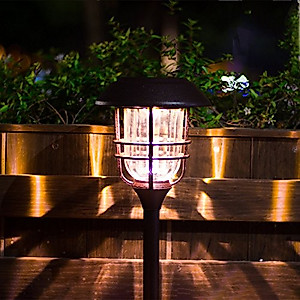 GIGALUMI Super Bright Solar Outdoor Lights 4 Pack, Waterproof Metal Automatic Path Lights with Glass Stainless Steel, Solar Yard Lights Decorative for Path, Garden, Lawn, Patio and Walkway