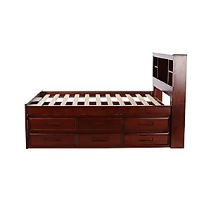 Discovery World Furniture Bookcase Captains Bed with 6 Drawers, Full, Merlot