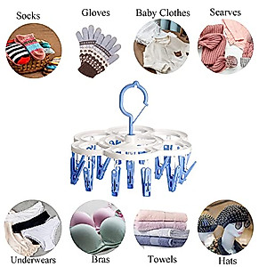 Okllen 6 Pack Laundry Drying Hanger with 16 Clips, Anti-Wind Clip and Drip Hanger Clothes Laundry Hangers, Plastic Hanging Drying Rack for Underwear, Bras, Socks, Baby Clothes, Towel, Scarf, 6 Colors