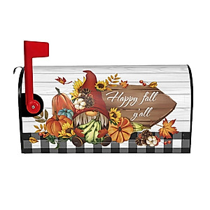 Fall Mailbox Covers Gnome Pumpkin Maple Magnetic Waterproof Post Box Cover Happy Fall Y'all Wraps Post Letter Box Cover Garden Decor Standard Size 18" X 21"in