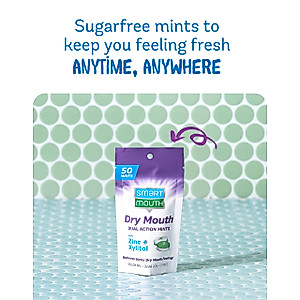 SmartMouth Dry Mouth Dual-Action Mints - Sugar-Free Breath Mints - 50 Count, 3 Pack, Mellow Mint