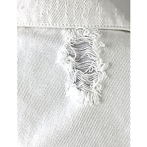 AMEBELLE Jean Jacket for Women Long Puff Sleeve Distressed Crop Denim Jackets Top(0002-White-L)