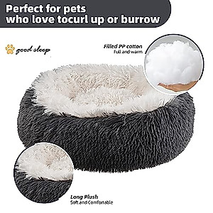 Something Different Calming Dog & Cat Bed, Anti-Anxiety Donut Cuddler Warming Cozy Soft Round Bed, Fluffy Faux Fur Plush Cushion Bed for Small Medium Dogs and Cats,24”,Dark Grey