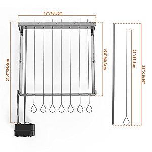only fire Stainless Steel Electric Skewer Turner, Rotated Grilling Rack Shish Kabob Set with 7 Skewers and Dual-Purpose Rotisserie Motor
