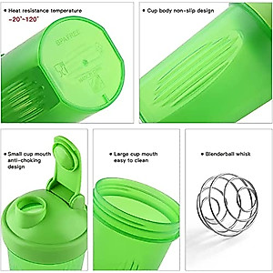 EBAT Shaker Bottle in Cute Pink (Lid & Body) w. Classic Loop Hook,Measurement Marks of 12 OZ/400 ML & A Small Stainless Whisk Blender Ball,Anti-Slip,BPA Free,PP5 Certified,Leak Proof,Dishwasher Safe