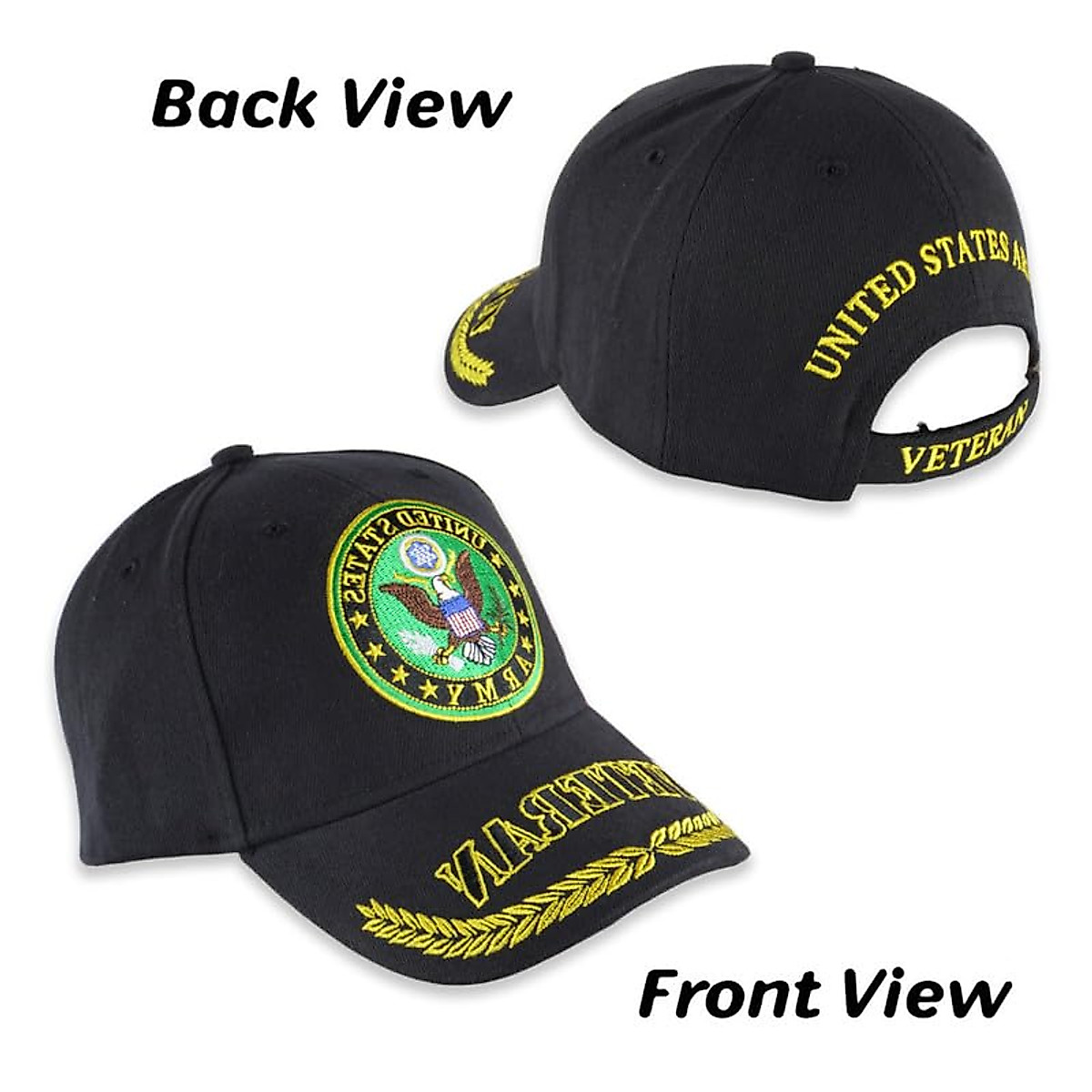 US Army Veteran Hat for Men and Women,Officially Licensed Product, Adjustable Strap Baseball Cap - Embroidered Army Baseball Cap Beautifully Stitched Lettering on Front and Back (Black)