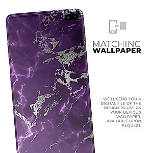 DesignSkinz Purple Marble & Digital Silver Foil V2 Protective Vinyl Decal Wrap Skin Cover Compatible with The Samsung Galaxy S20 (Screen Trim & Back Glass Skin)