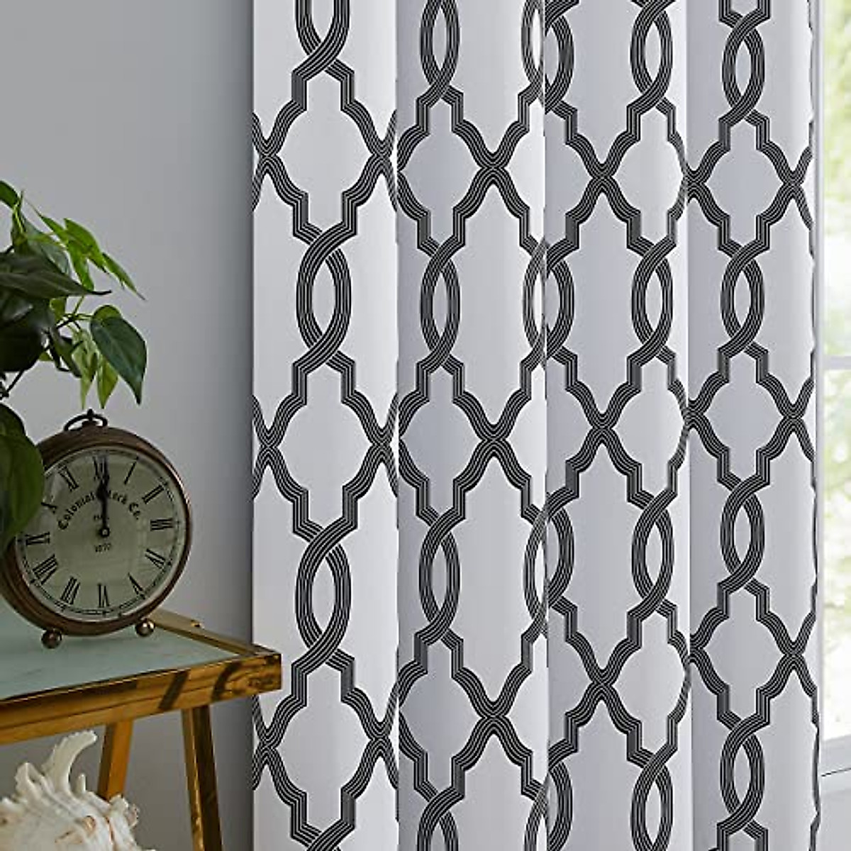 UGOUTRY Black White 84 Inch Long Full Blackout Curtains for Bedroom, Thermal Insulated Grommet Window Treatments, Geometric Patterned Drapes 2 Panels, 52'' W
