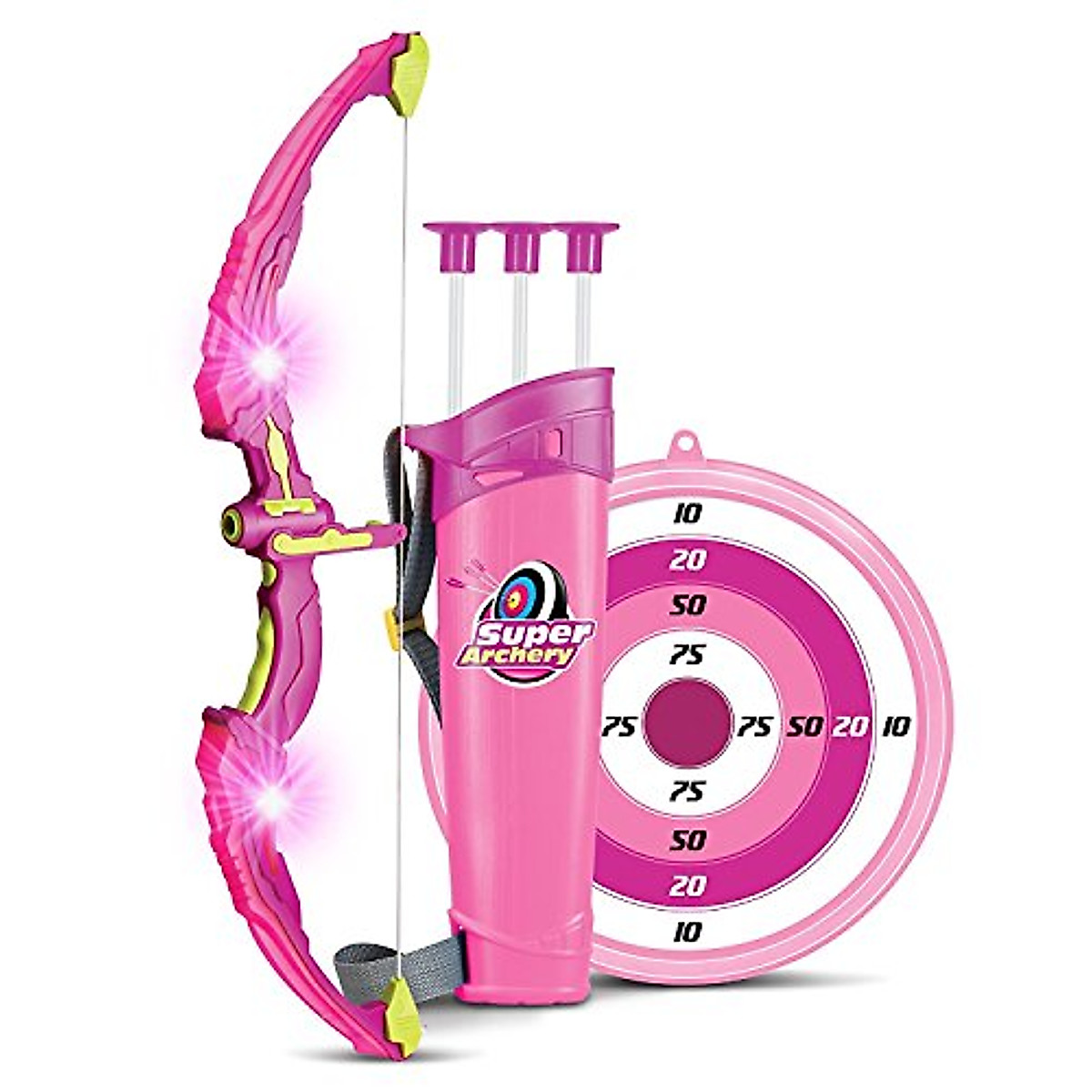 SainSmart Jr. Kids Bow & Arrow Toy, Princess Basic Archery Set Outdoor Hunting Game with 3 Suction Cup Arrows, Target & Quiver, Pink,includes 1 x luminous bow