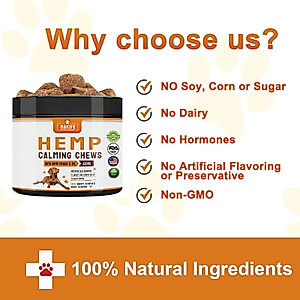 Dogs Hemp Calming Chews, Anxiety Relief Calming Treats 100% Natural Ingredients Calming Treats for Dog, Aid with Barking, Thunderstorms, Separation Beef Flavor