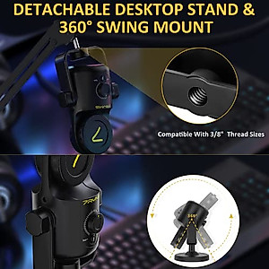 7RYMS USB Microphone Cardioid Condenser Gaming Mic Metal Large Diaphragm Microphone for PC, Computer, Laptop, PS4/5 with Built-in Pop Filter Desk Stand for Podcasting, Streaming, ASMR (SR-USB Mini)