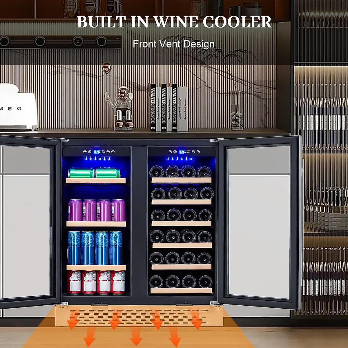 Garvee Wine Fridge, Wine Cooler Dual Zone, Wine and Beverage Refrigerator 28 Bottles and 80 Cans with Glass Door, Adjustable Shelves, Digital Temperature Control, Freestanding/Built-in
