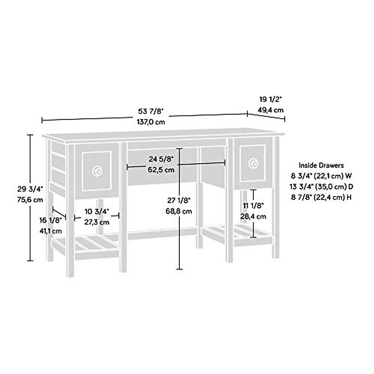 Sauder Granite Trace Desk, L: 53.94" x W: 19.45" x H: 29.76", Rustic Cedar Finish