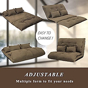 TY ARTS & CULTURE Sofa Bed Adjustable Folding Leisure Comfortable Floor Sofa Chair with 2 Pillows, Futon Sofa Bed, Futon Couch, TV Floor Gaming Couch Lazy Sofa for Bedroom/Living Room/Balcony (Brown)