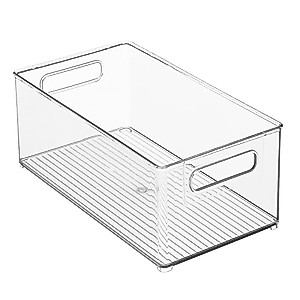 mDesign Deep Plastic Storage Organizer Container Bin, Game and Comic Organization for Cabinet, Cupboard, Playroom, Shelves, or Closet - Holds Video Games, Tablets, DVDs, Ligne Collection, Clear