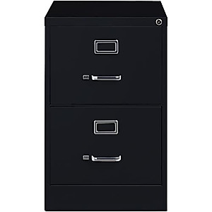 Pemberly Row 25" Greenguard Gold Certified 2-Drawer Metal Legal Width Vertical File Cabinet with Lock Included in Black