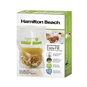Hamilton Beach Easy-Fill 32 Count One Quart Vacuum Sealer Storage Bags for Food, BPA Free, 12” x 8”, Meal Prep and Sous Vide