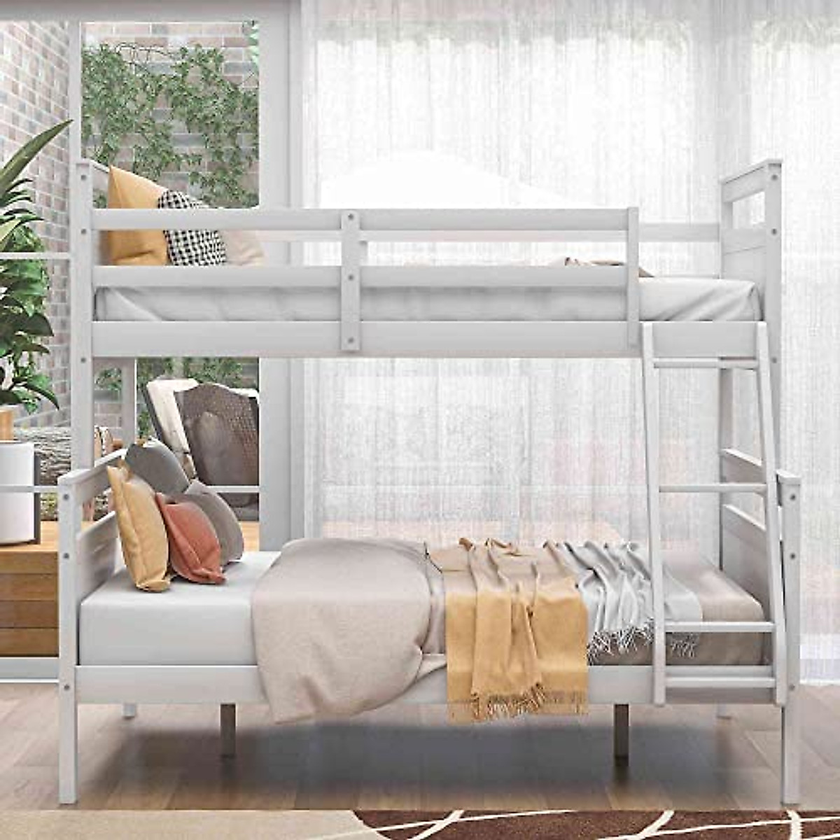 Cotoala Twin Over Full Solid Wood Bunk Bed with Ladder, Safety Guardrail, No Box Spring Need, Perfect for Bedroom Kids, Adults