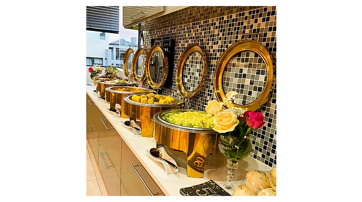 HONHPD 1 Pcs 6.8QT Round Chafing Dish Buffet Set,Gold Stainless Steel Buffet Servers and Warmers ...