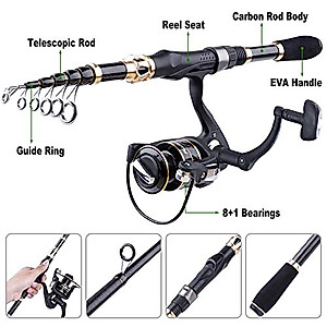 PLUSINNO Fishing Rod and Reel Combos and Fishing Tackle Backpack Storage Bag,Carbon Fiber Telescopic Fishing Rod with Reel Combo,Fishing Gear Bag,Water-Resistant Fishing Backpack with Rod Holder