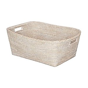 La Jolla Rattan Oblong Storage Basket, White-Wash, Large