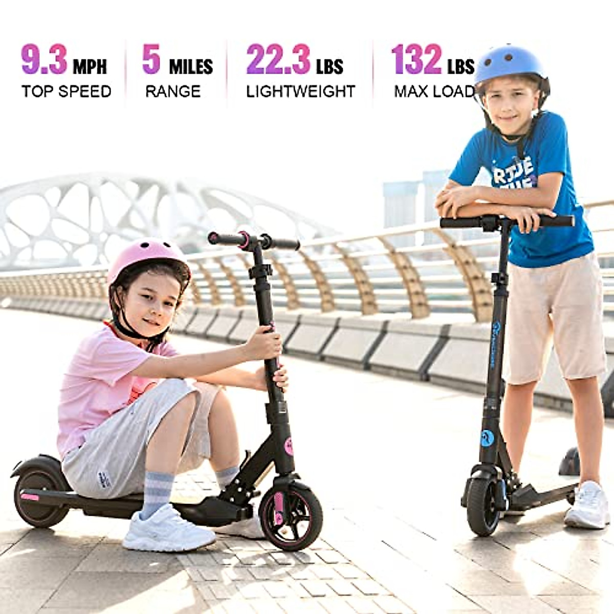 EVERCROSS EV06C Electric Scooter, Foldable Electric Scooter for Kids Ages 6-12, Up to 10 MPH & 5 Miles, LED Display, Colorful LED Lights, Lightweight Kids Electric Scooter (Black Blue)…