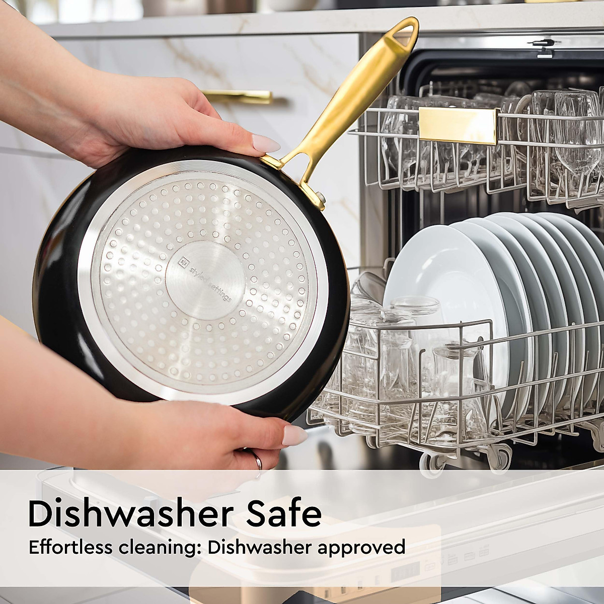 Black and Gold Pots and Pans Set Nonstick - 15PC Luxe Black Pots and Pans Set Non Toxic - Induction Compatible, PFOA Free Black and Gold Cookware Set & Gold Kitchen Utensils - Gold Kitchen Accessories