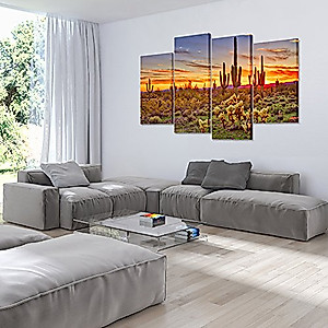 Kreative Arts - Colorfull Sunset with Saguaros Landscape Canvas Wall Art Sonoran Desert Picture Gallery Wrapped Botanical Cactus in Arizona Picture Print on Canvas for Living Room