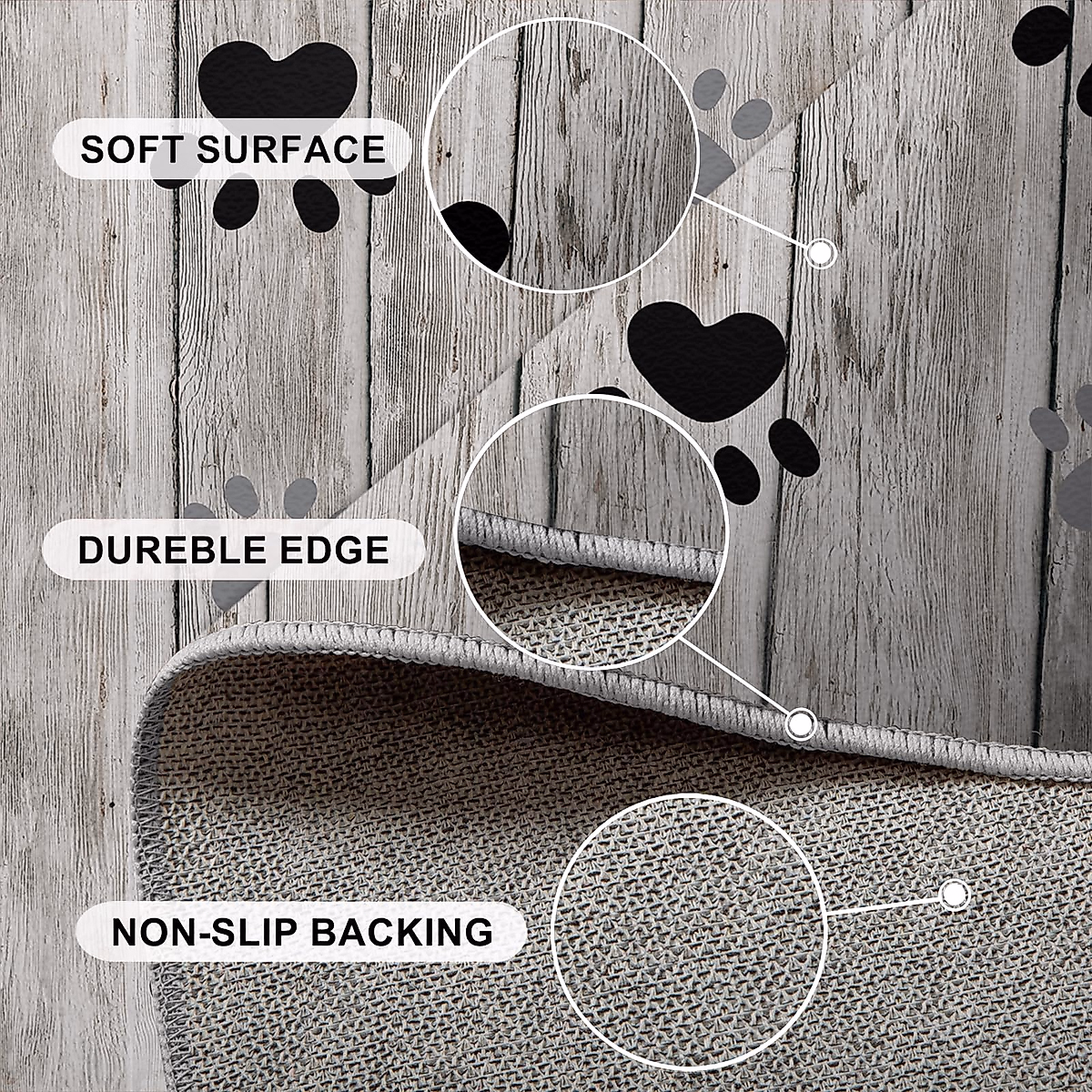 JELAIXO Cartoon 3'x2' Rug - Dog Paw Prints Nursery Rug, Wooden Board Durable Foldable Large Area Rugs for Kids Boys and Girls Room