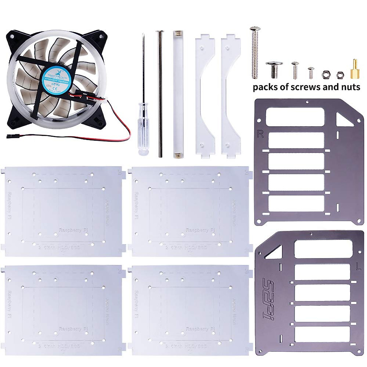 New Raspberry Pi Cluster Case, Raspberry Pi Rack Case Stackable Case with Cooling Fan 120mm RGB LED 5V Fan for Raspberry Pi 4B/3B+/3B/2B/B+ and Jetson Nano (4-Layers)