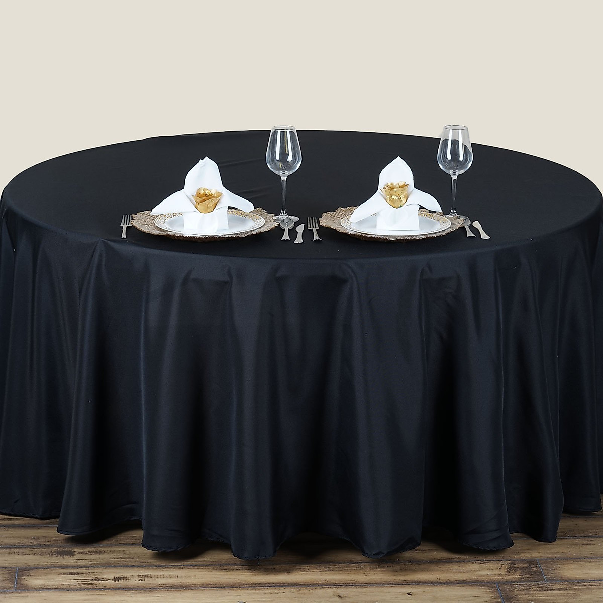 TABLECLOTHSFACTORY 70 Inch Black Round Tablecloth - Linens Polyester Table Cloth, Stain and Wrinkle Resistant Washable Table Cover for Wedding, Party, Banquet, and Restaurant