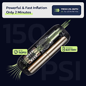 Tire Inflator Portable Air Compressor, Electric Bike Tire Pump with Gauge, Air Pump for Car Tires, 150PSI, Mobile Air Compressor for Car, Motorcycle, Electric Bike, by Woowind