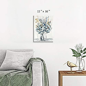 Abstract Flower Print Wall Art: Botanical Flower Bouquet in Crystal Vase Picture Picture on Wrapped Canvas for Dining Room (12" x 16" x 1 Panel)