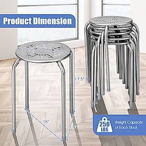 POWERSTONE Stackable Stools 6 Pack, Portable Stacking Bar Stools Iron Round Nesting Chairs Flexible Seating for Home Office School, Grey