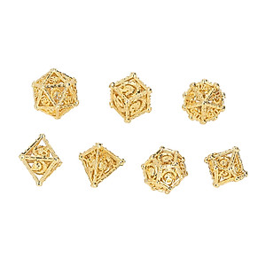 7pcs Dice Set, Hollow Out Exquisite Carved Keep Balance Copper Polyhedral Dice Set for Board Games