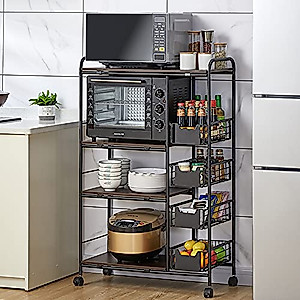 Home Multifunctional Storage Shelf with Lockable Wheels, 4 Tier Shelf+4 Tier Pull-out Storage Unit Materials Storage Rack Anti-collision Kitchen Organizer Rack for Bread, Kitchenware, Microwave