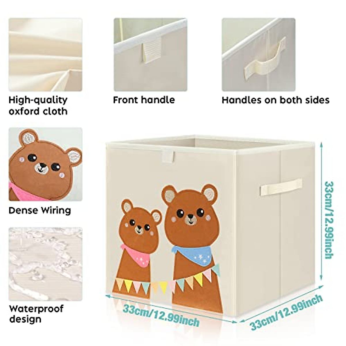 GARPROVM Organizer for Kids Nursery, Cute Cartoon Animal Storage Bins Basket Cube for Shelves, with Handles, fits Baby, Clothes, Children's Room, 13inch