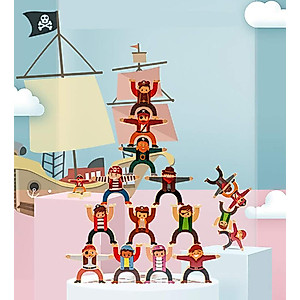 BESTING Balancing Stacking Blocks Pirate Parent-Child Children's Educational Wooden Toy Acrobatic Troupe Interlock Decompression Preschool Toys Balancing Games (HJ006)
