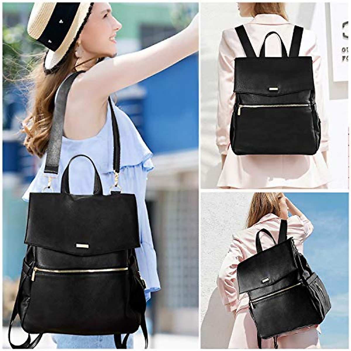 LANDICI Diaper Bag Backpack for Mom,Multifunction Leather Maternity Baby Changing Bag with Stroller Straps,Wipes Pouch,Diaper Bag Organizer,Fashion Diaper Bag Tote for Women,Black