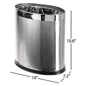 Brelso 'Invisi-Overlap' Open Top Stainless Steel Trash Can, Small Office Wastebasket, Modern Home Décor, Oval Shape