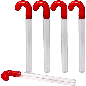 G-Box 8 Empty Christmas Candy Cane Tubes with Red Topper & Santa Stickers | 12" - Clear BPA-Free Plastic, Perfect for Small Candies, a Great Alternative to Christmas Gift Boxes (8, Santa Claus)